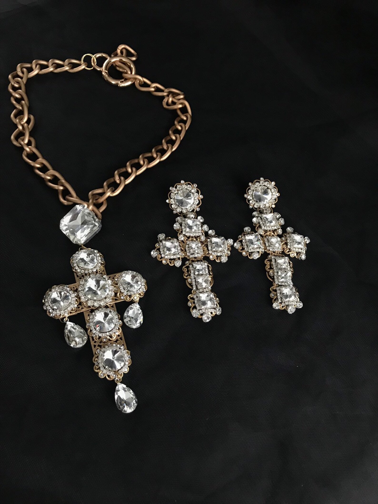 Baroque Cross Earrings Pendant Dolce Style Byzantine Rhinestone Gold ...