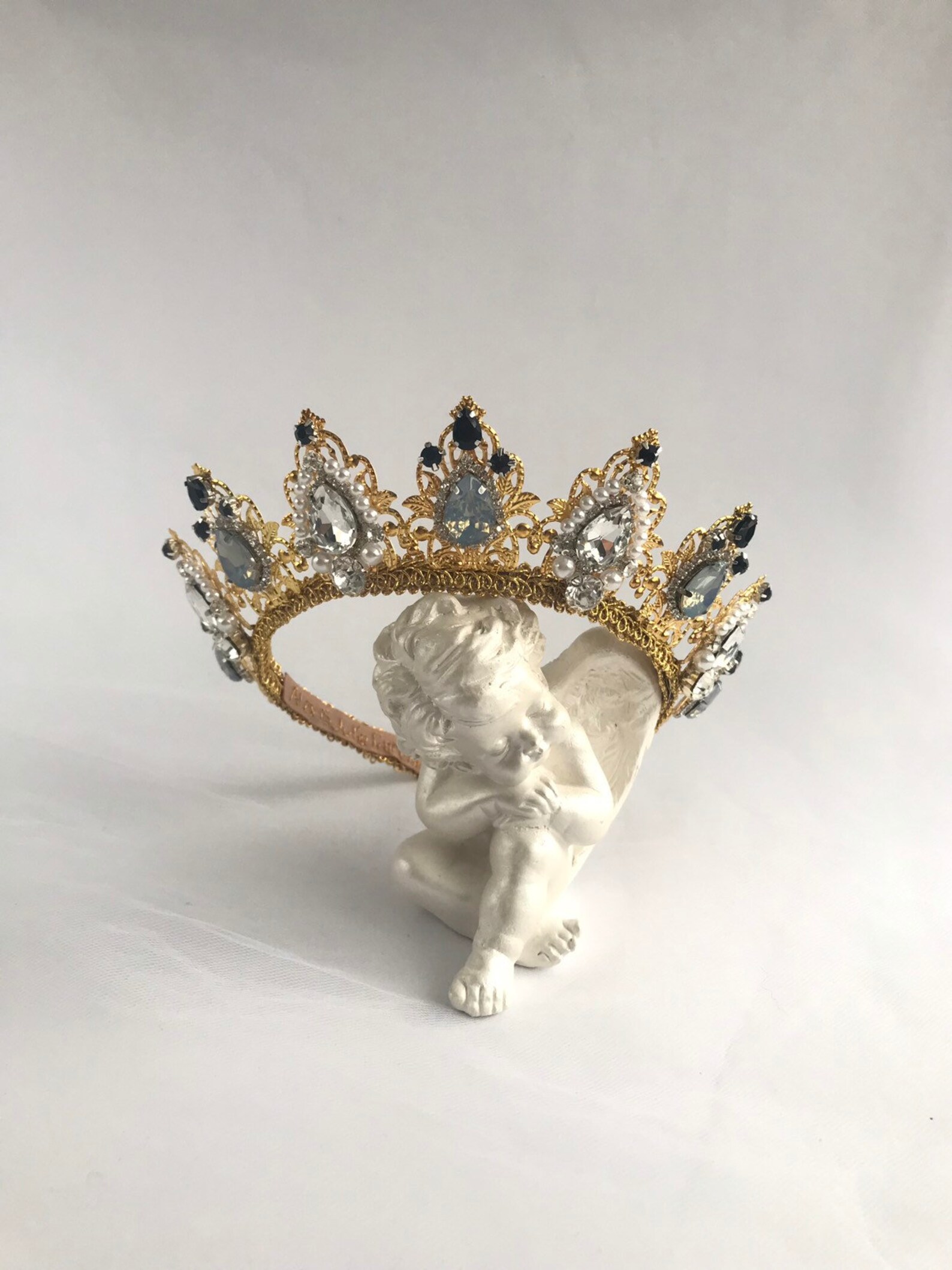 Gold Metal Light Sapphire Opal Crown Light Blue Tiara Bridal - Etsy