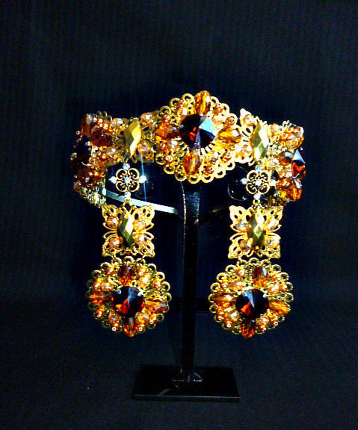 Wedding Gold Rich Smoky Brown Crown Headband Bridal Jewelry - Etsy