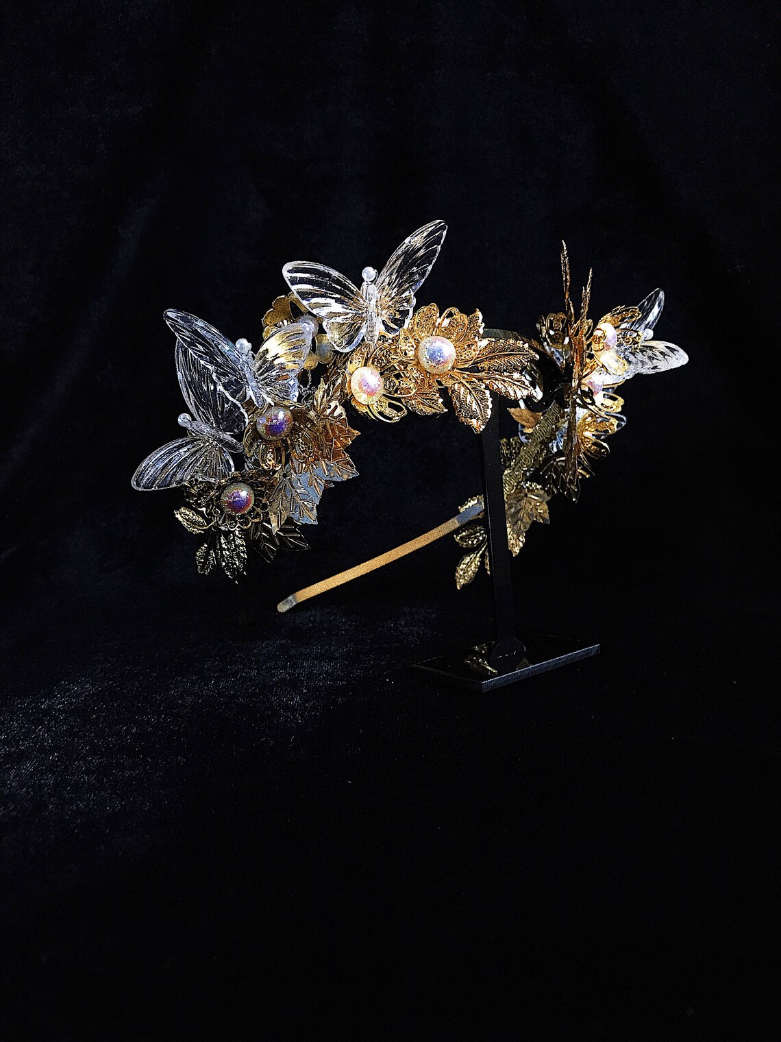 Butterfly Wedding Headband Gold Flowers Crown Tiara - Etsy