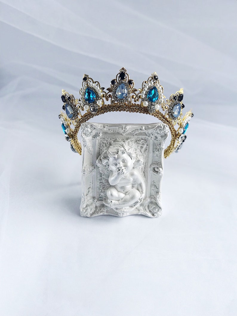 Gold Opal Crown Light Blue Tiara Bridal Wedding Swarovski - Etsy Sweden