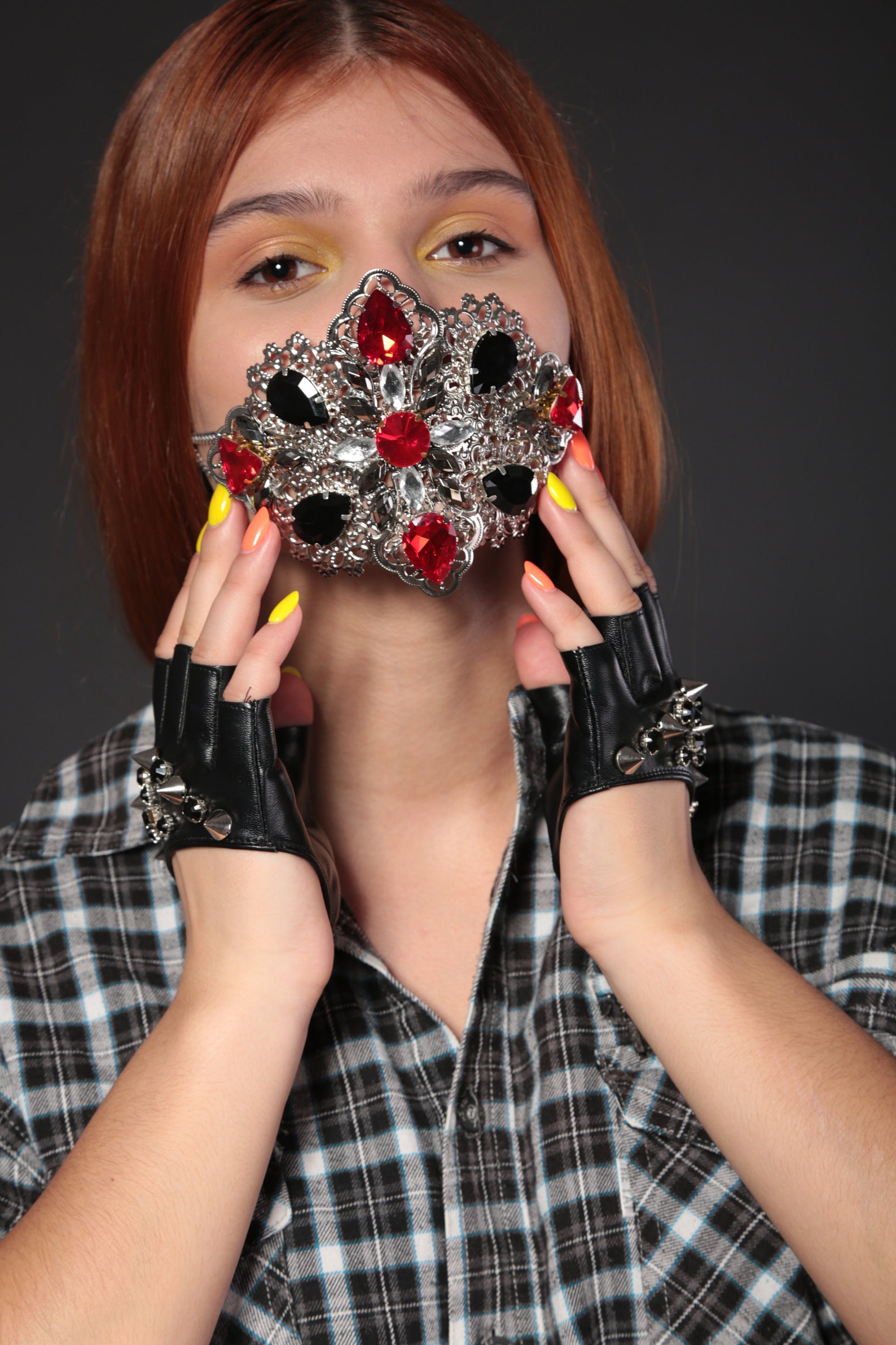Crystal Mouth Mask Silver Red Black Rave Face Mask Festival - Etsy