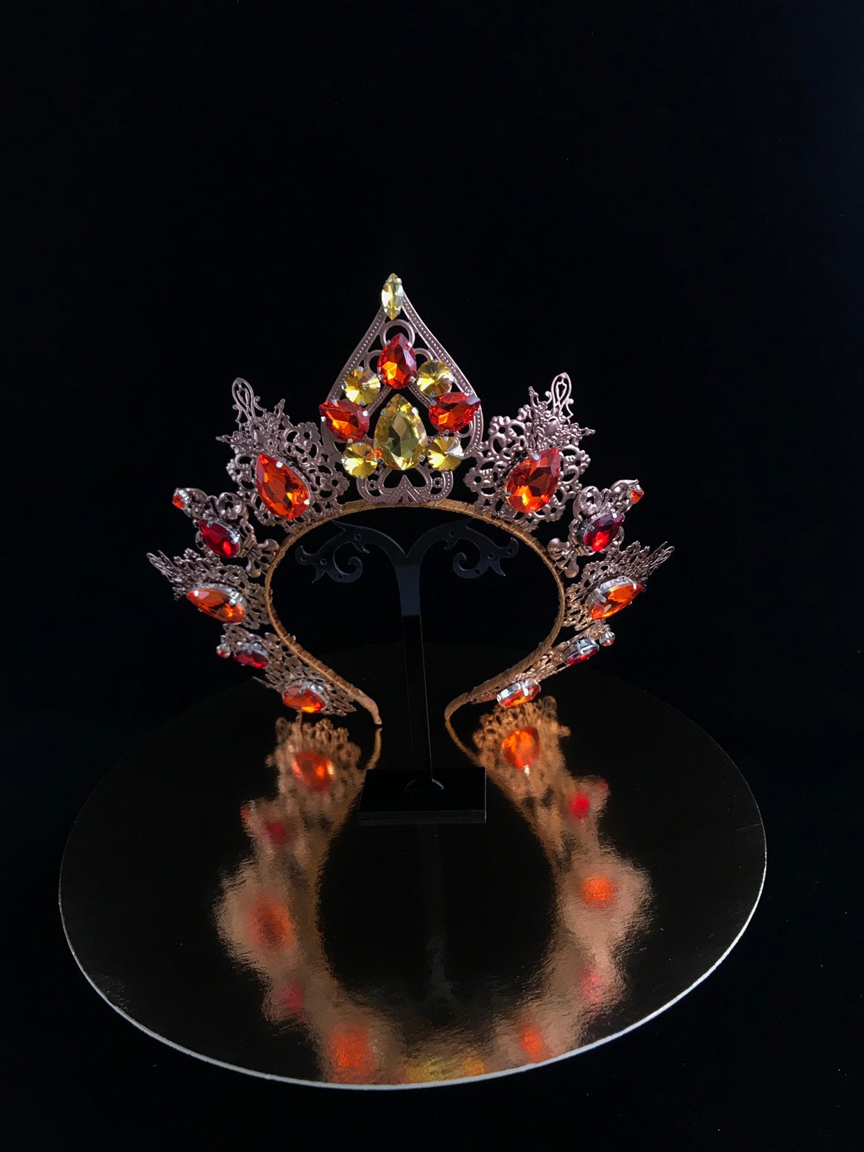 Rose Gold Wedding Crown Tiara Red Orange Yellow Headpiece Fall | Etsy