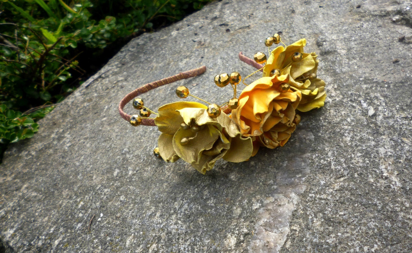 Gold flowers crown Golden fashion wedding hair accessories | Etsy