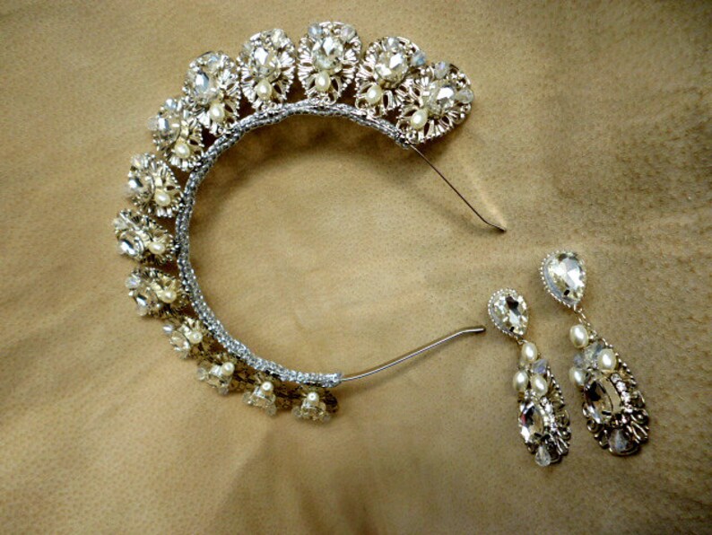 Royal Princess Crystal Rhinestone Pearl Crown Wedding Silver Tiara ...