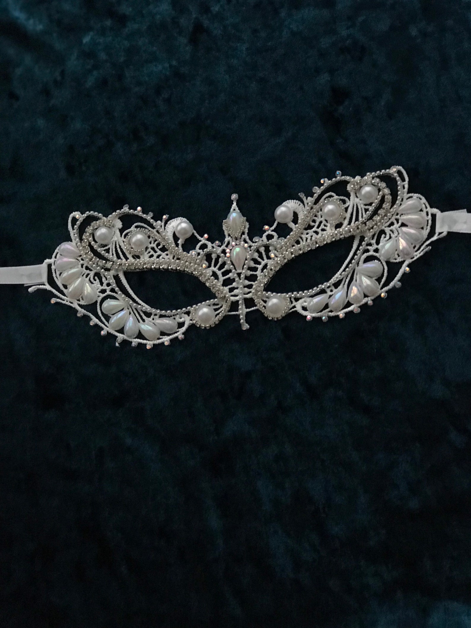 Lace Pearl Rhinestone Masquerade Venetian Mask White Wedding - Etsy