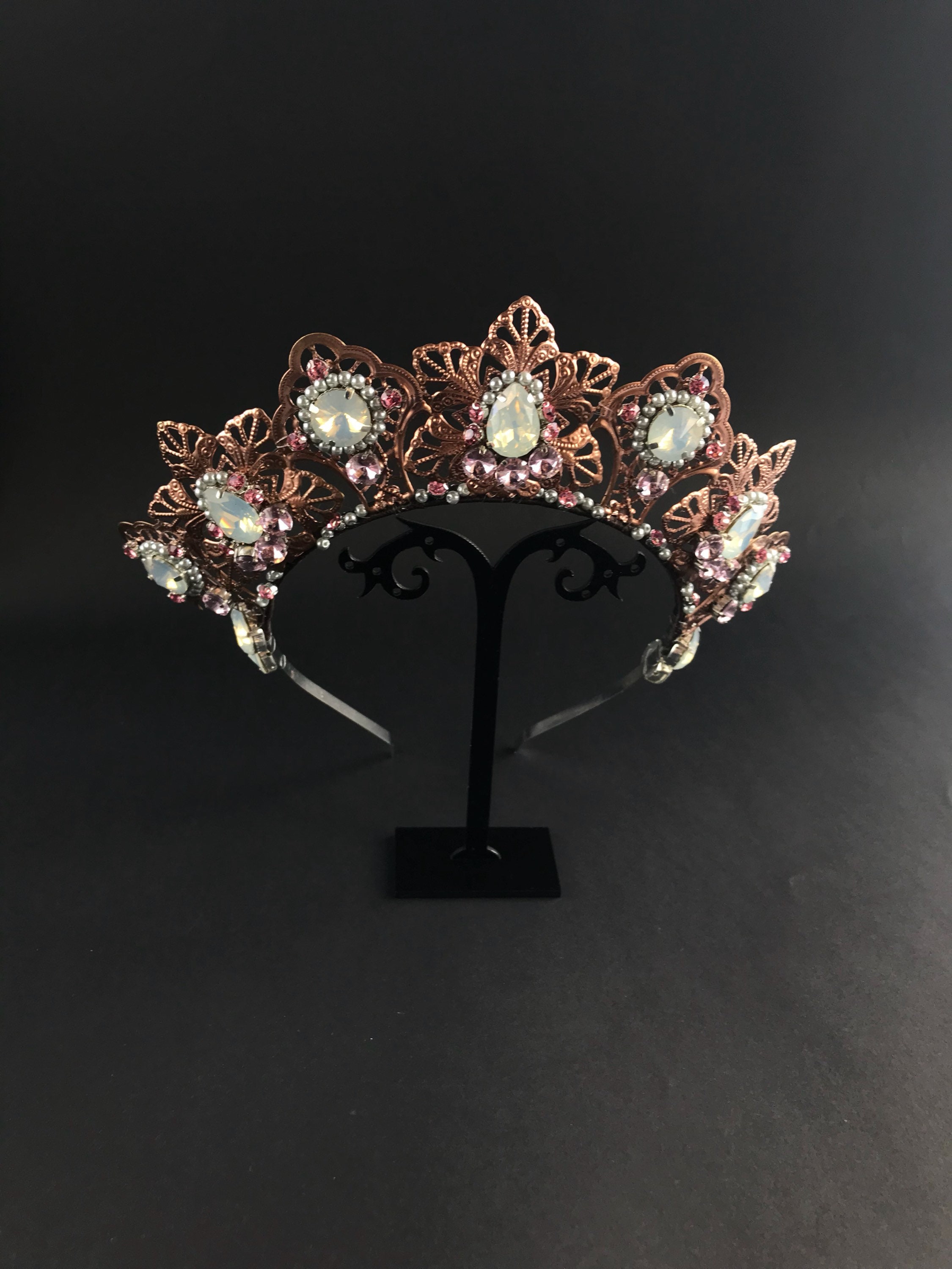 Rose Gold Ruby Opal Crown Tiara Bridal Wedding Crown Headpiece | Etsy