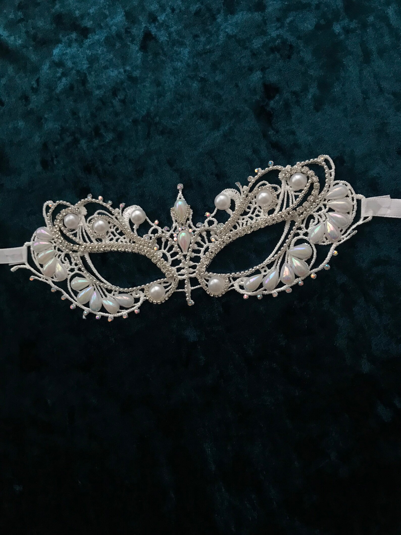 Lace Pearl Rhinestone Masquerade Venetian Mask White Wedding - Etsy