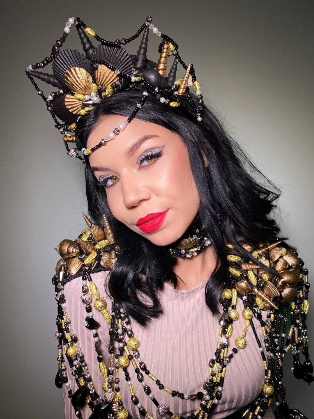 Mermaid Outfit Custom Black Gold Costume Crown Necklace Choker Photo ...