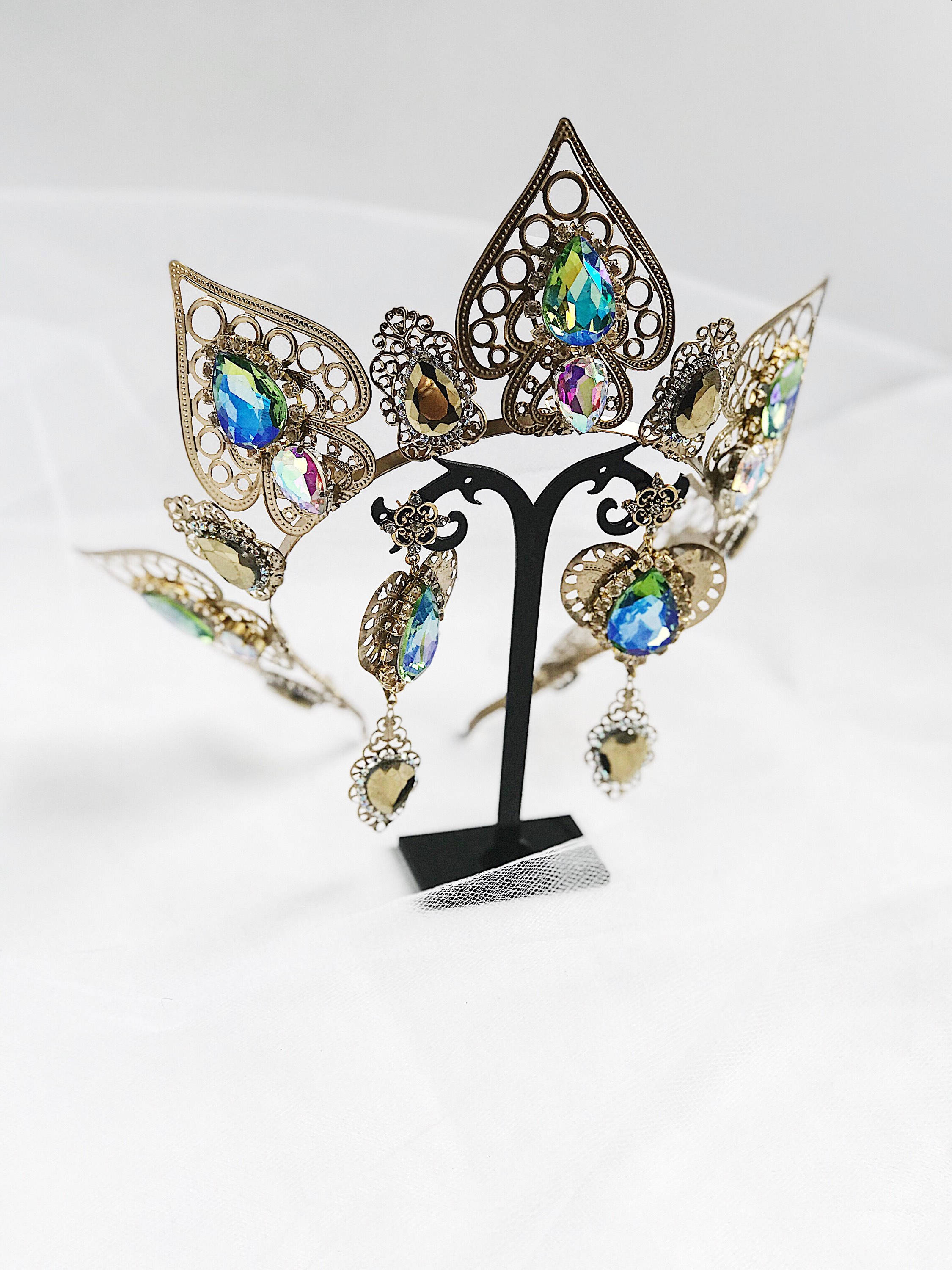 Christmas Bride Tiara Jewels Pagan Crown Gold Green Rainbow | Etsy