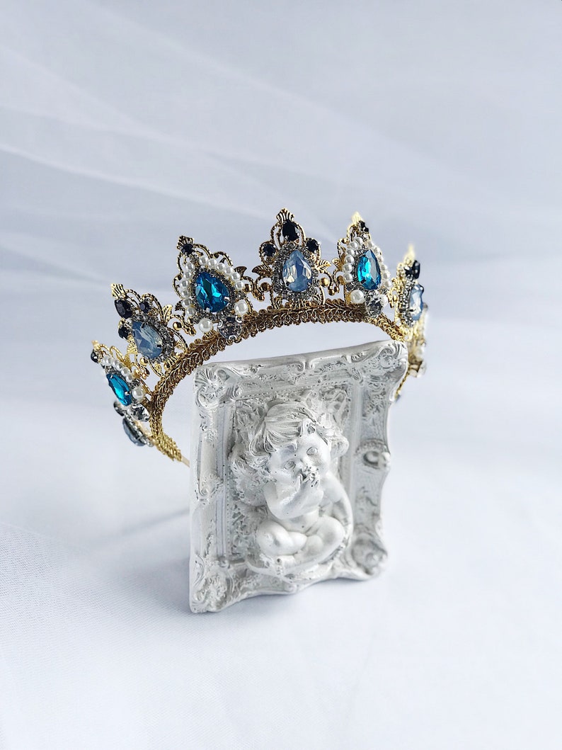 Gold Opal Crown Light Blue Tiara Bridal Wedding Swarovski - Etsy Sweden