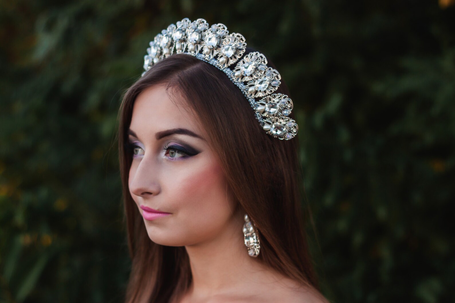 Royal Princess Crystal Rhinestone Pearl Crown Wedding Silver Tiara ...