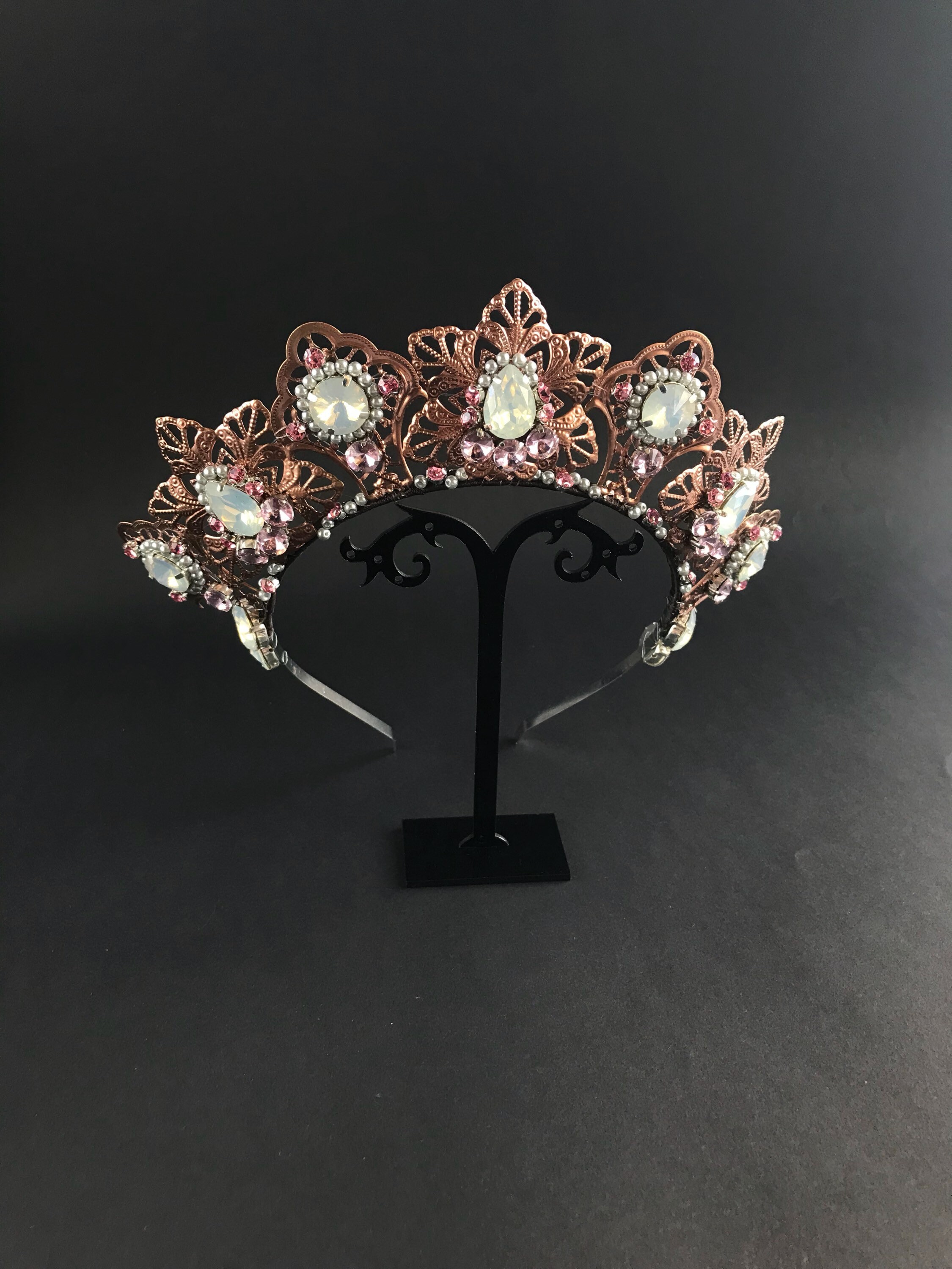 Rose Gold Ruby Opal Crown Tiara Bridal Wedding Crown Headpiece | Etsy
