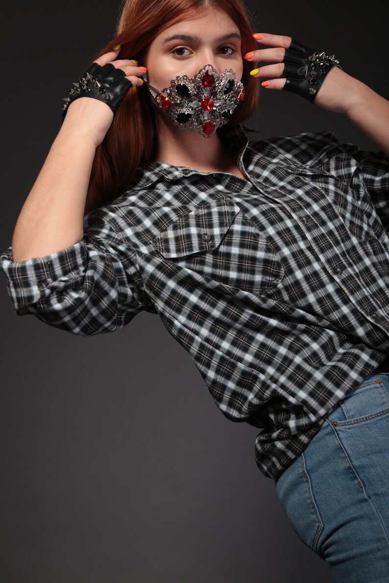 Crystal Mouth Mask Silver red Black Rave Face mask Festival | Etsy