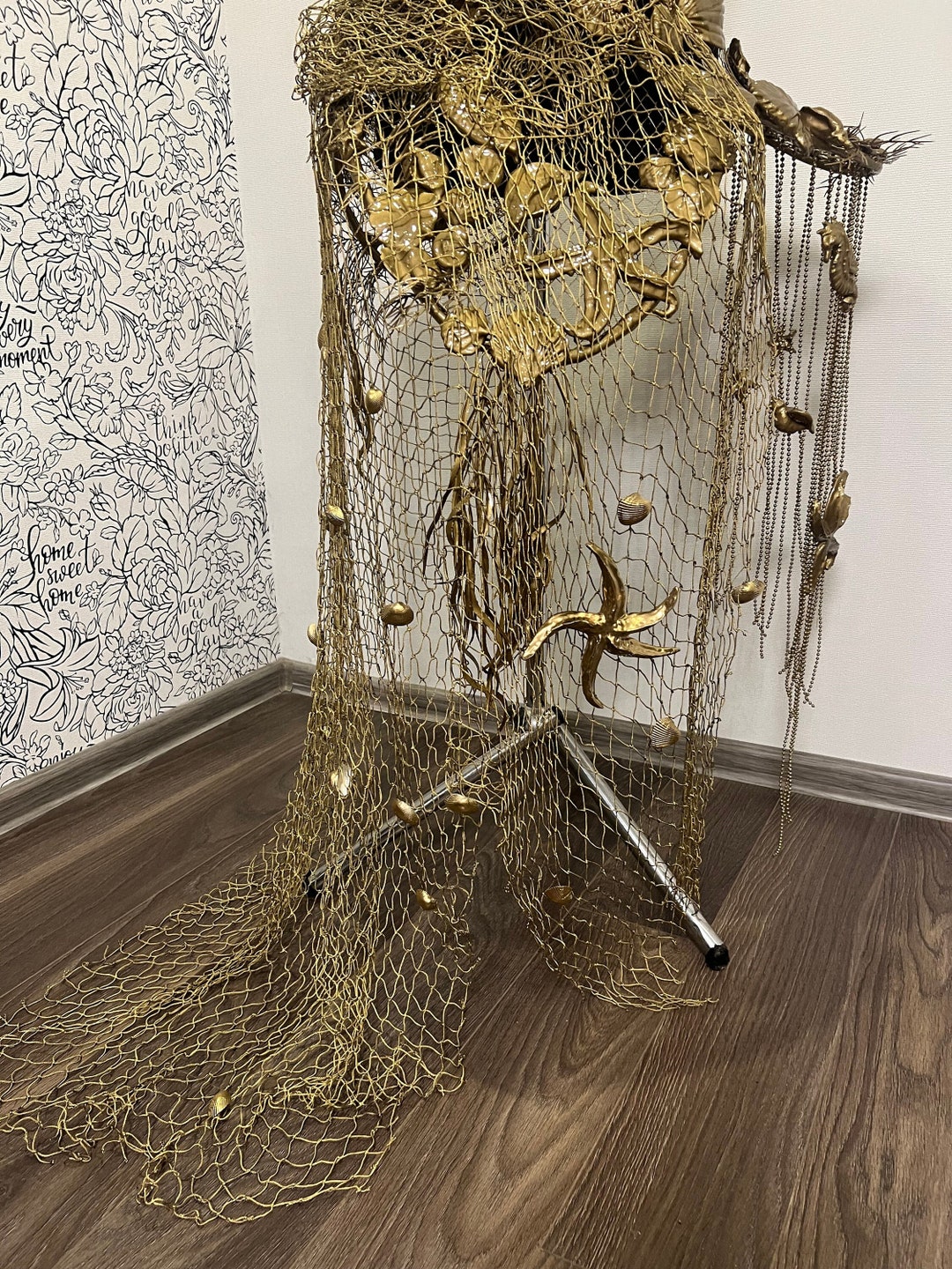 Gold Mermaid Fishnet Décor With Shell Starfish Metal Skirt Corset ...