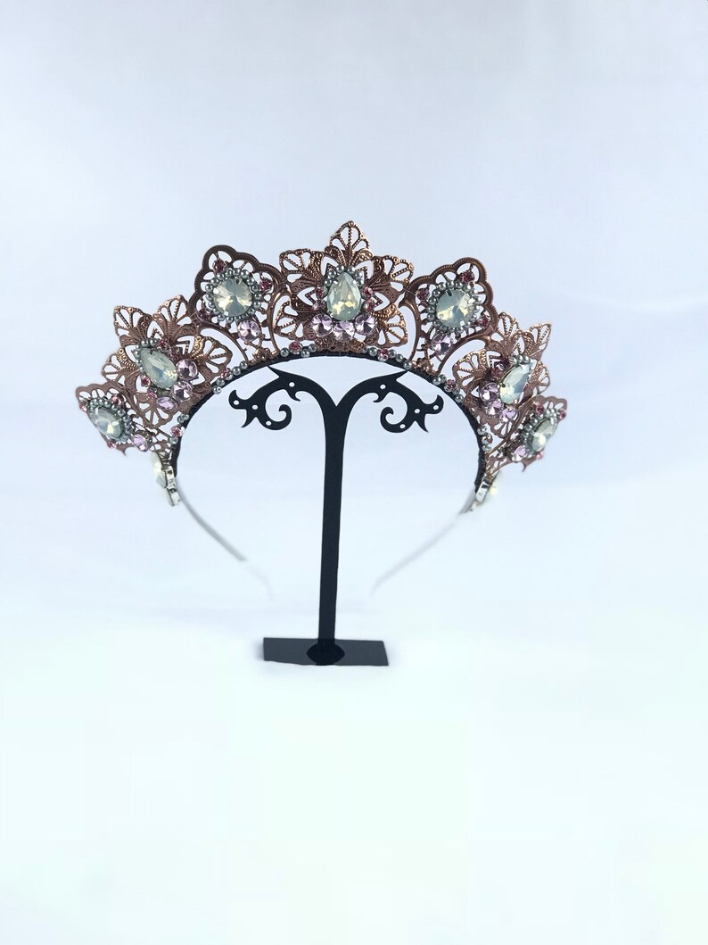 Rose Gold Ruby Opal Crown Tiara Bridal Wedding Crown Headpiece - Etsy