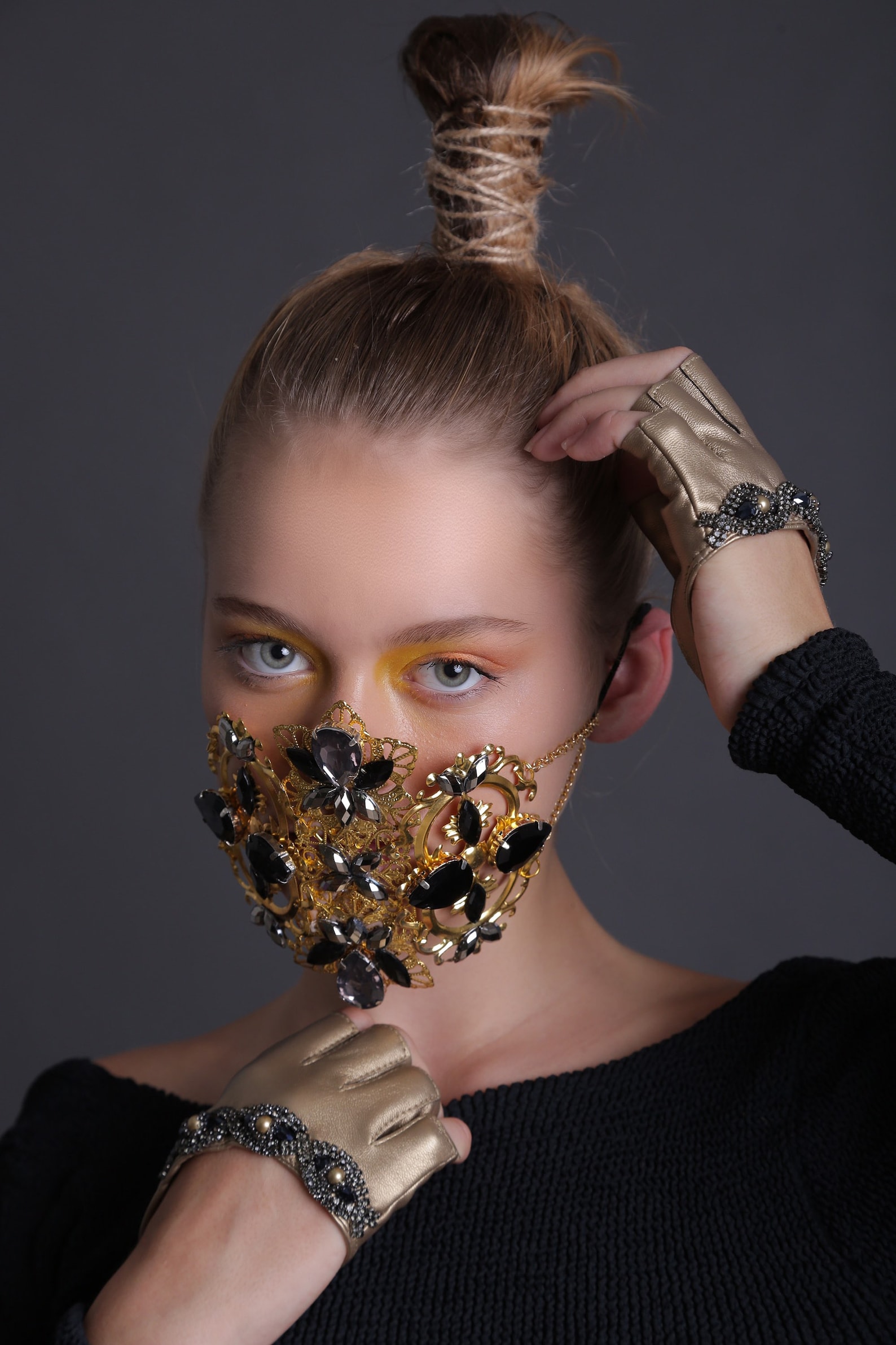 Crystal Mouth Face Mask Gold Black Driver Gloves Rave Festival Burning ...