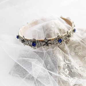 Dolce Men Silver Metal Wedding Crown Blue Gray Crystals Mens Unisex ...