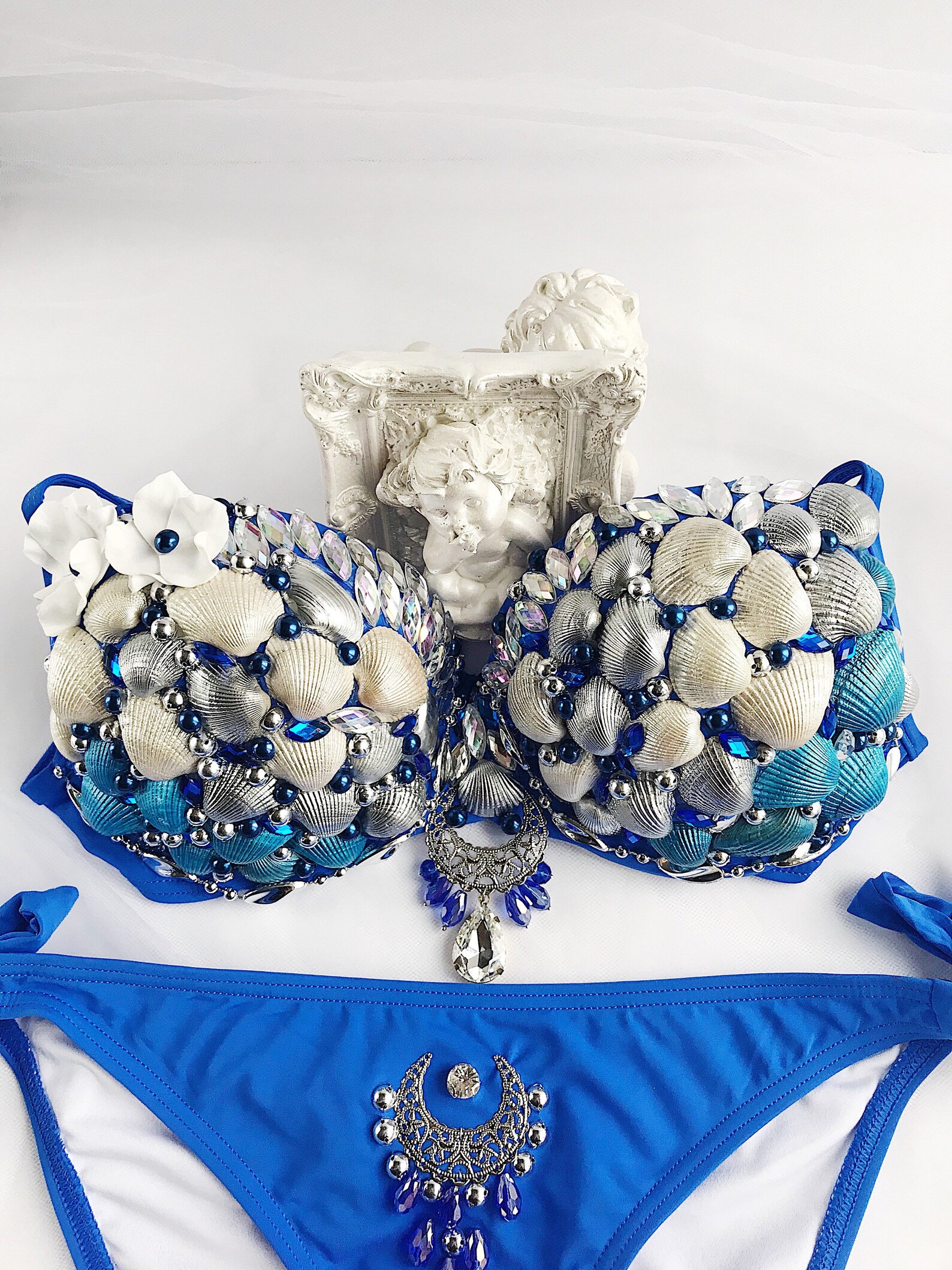 Mermaid Bra Shell Blue Saphire Silver Dance Swim Seashell Raw - Etsy