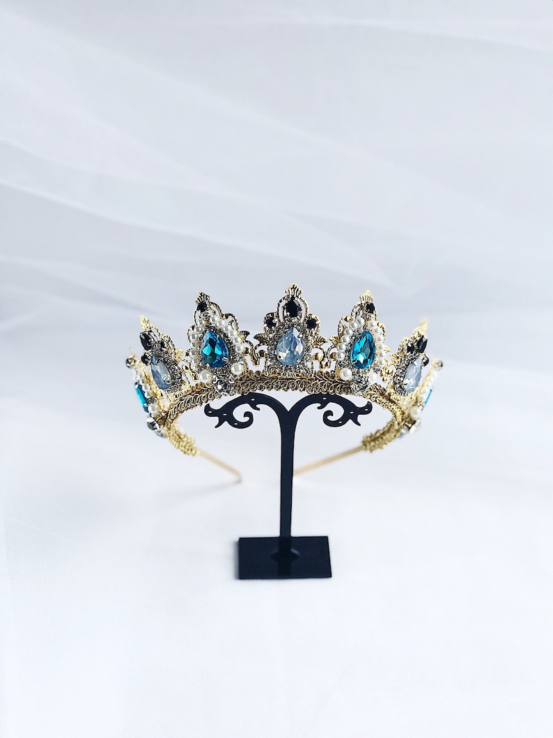 Gold Opal Crown Light Blue Tiara Bridal Wedding Swarovski - Etsy Sweden