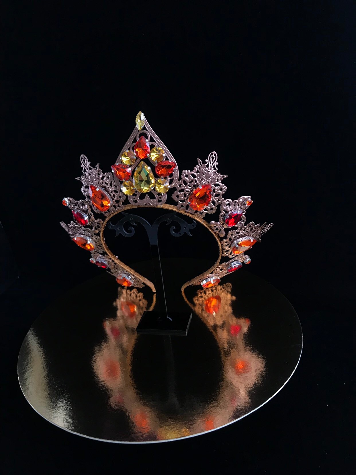 Rose Gold Wedding Crown Tiara Red Orange Yellow Headpiece Fall | Etsy