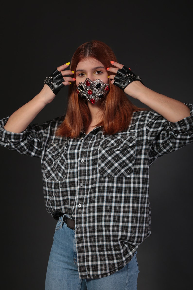 Crystal Mouth Mask Silver Red Black Rave Face Mask Festival - Etsy