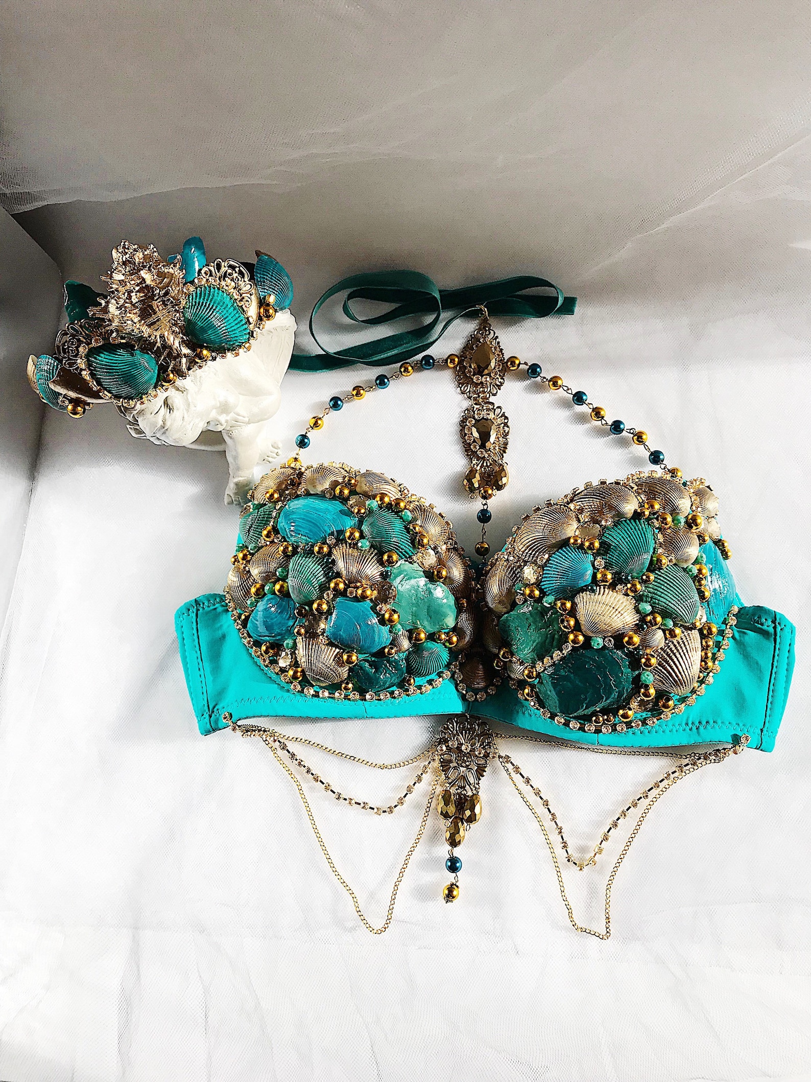 Mermaid Bra Shell Aquamarine Crown Dance Seashell Raw Wedding - Etsy