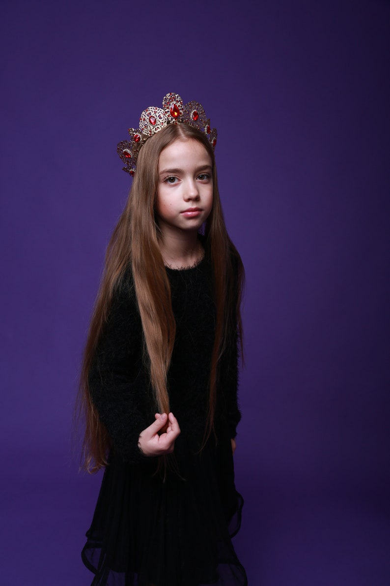 Gold Red Wedding Tiara Queen Holiday Christmas Crown Earrings | Etsy