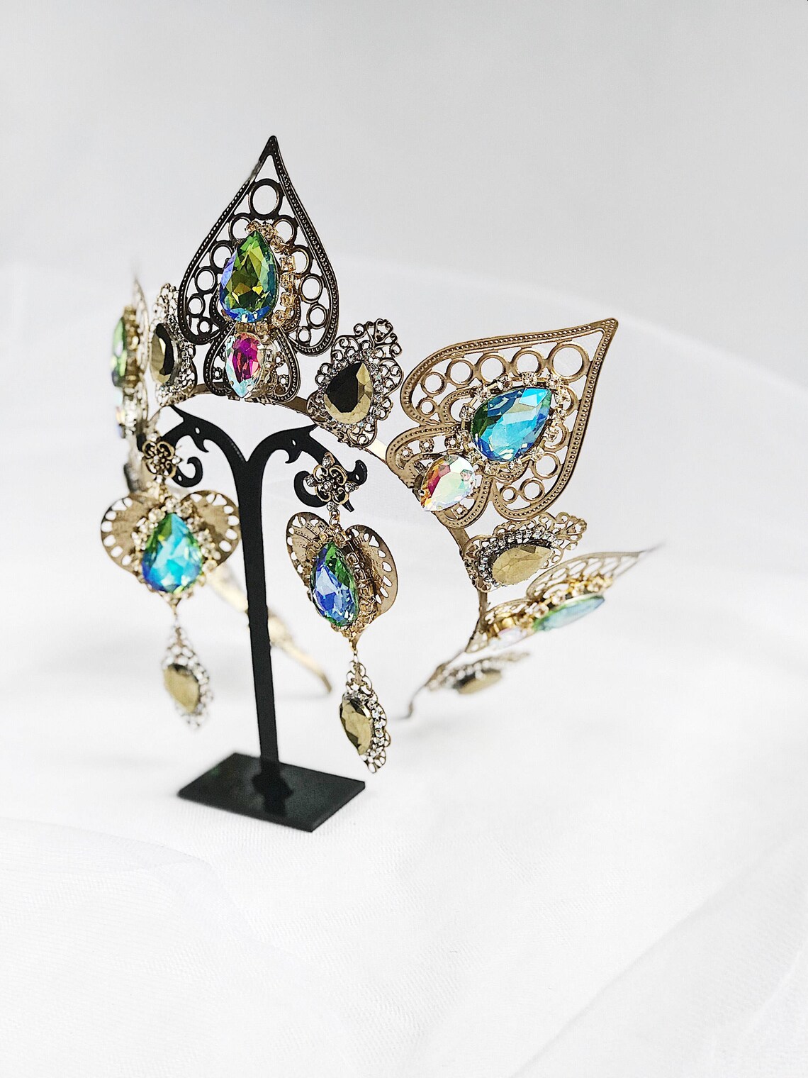 Christmas Bride Tiara Jewels Pagan Crown Gold Green Rainbow | Etsy