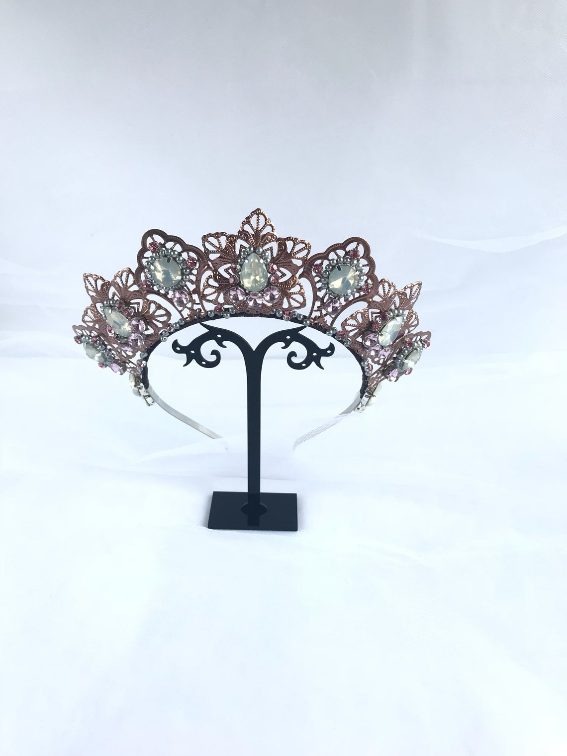 Rose Gold Ruby Opal Crown Tiara Bridal Wedding Crown Headpiece - Etsy