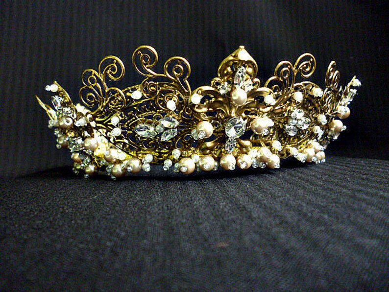 Gold Wedding Crystals Metal Filigree Crown Vintage Replica - Etsy