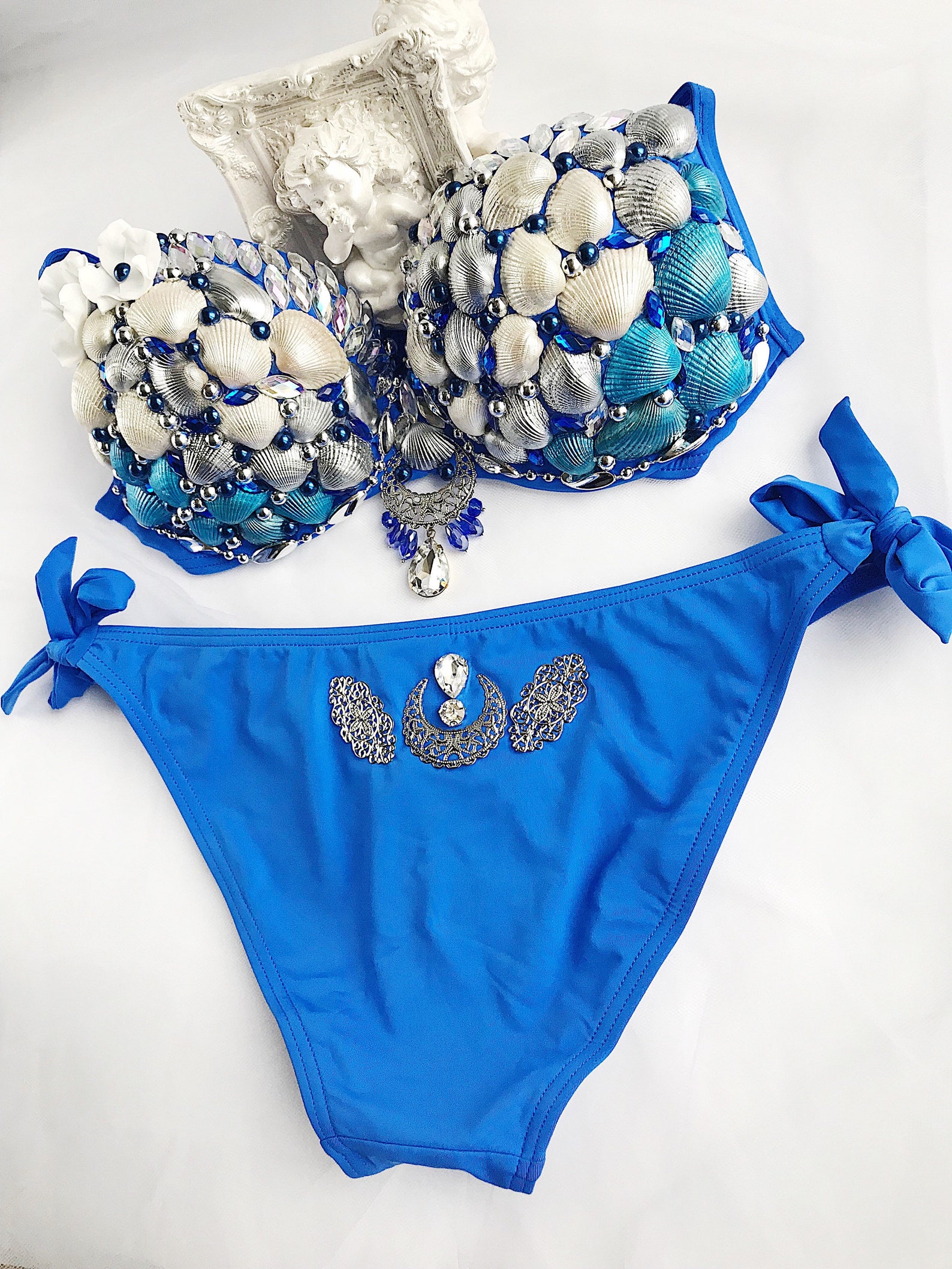 Mermaid Bra Shell Blue Saphire Silver Dance Swim Seashell Raw - Etsy