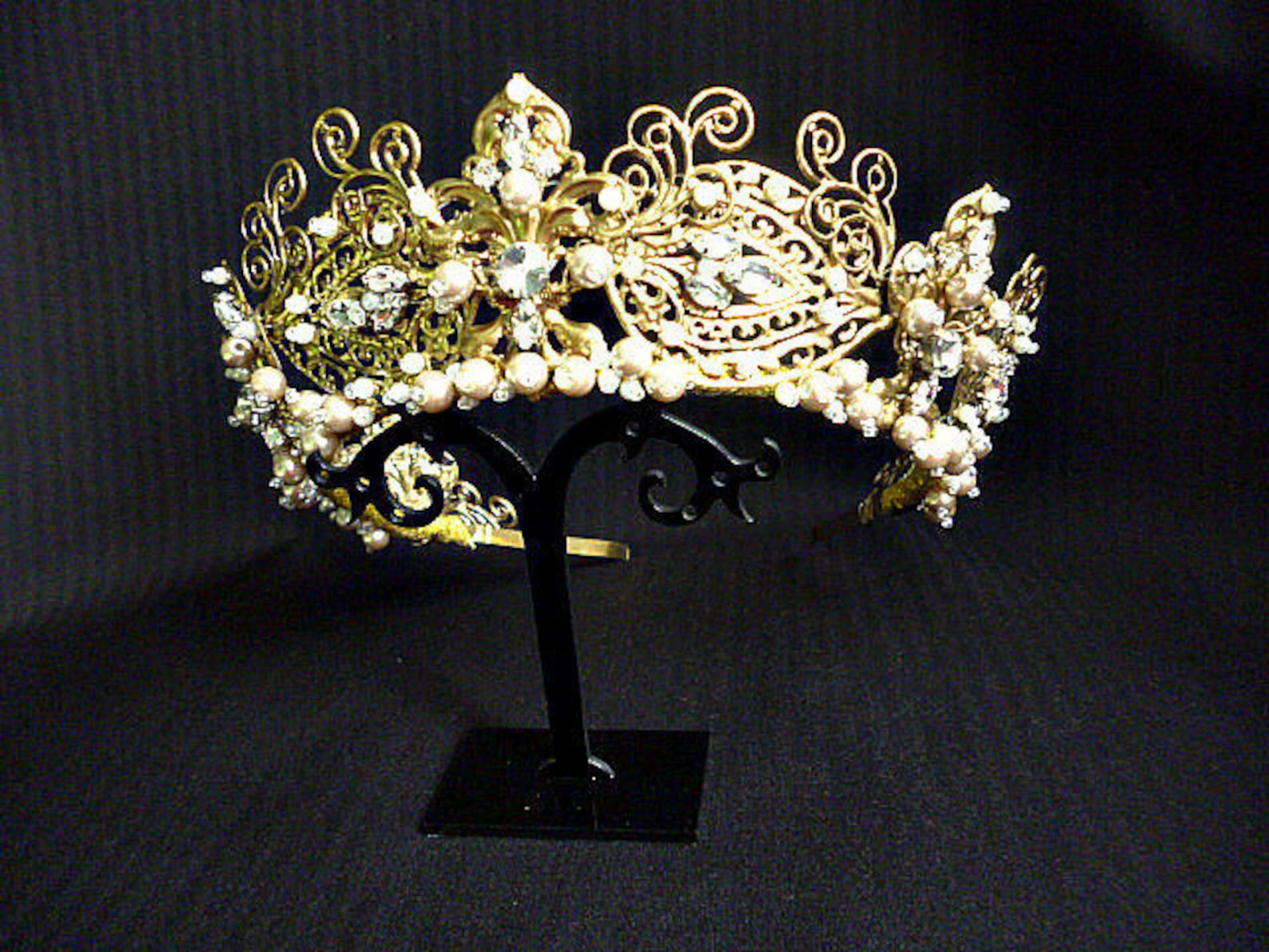 Gold Wedding Crystals Metal Filigree Crown Vintage Replica - Etsy