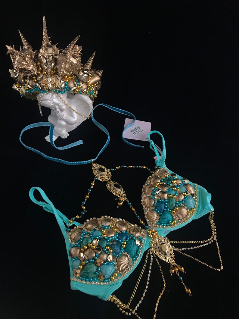 Mermaid Bra Shell Barrier Reef Crown Dance Seashell Raw Wedding Tiara ...