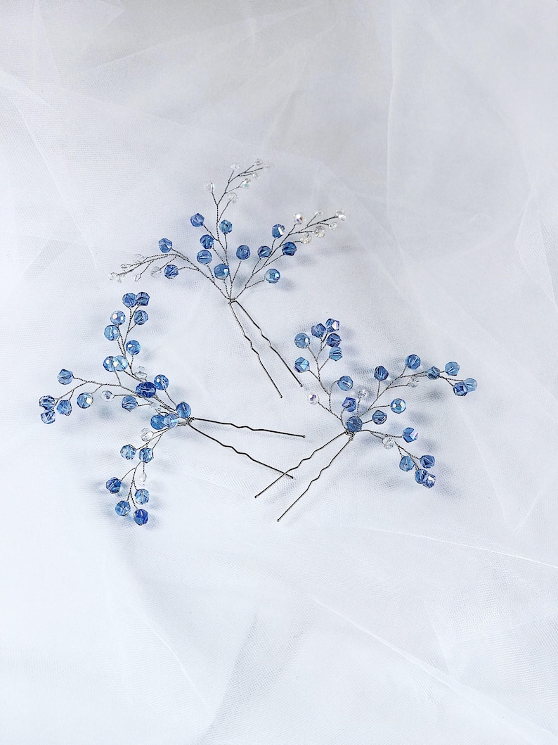 Something Blue Wedding Hair Pins Crystal Light Blue Bridal | Etsy