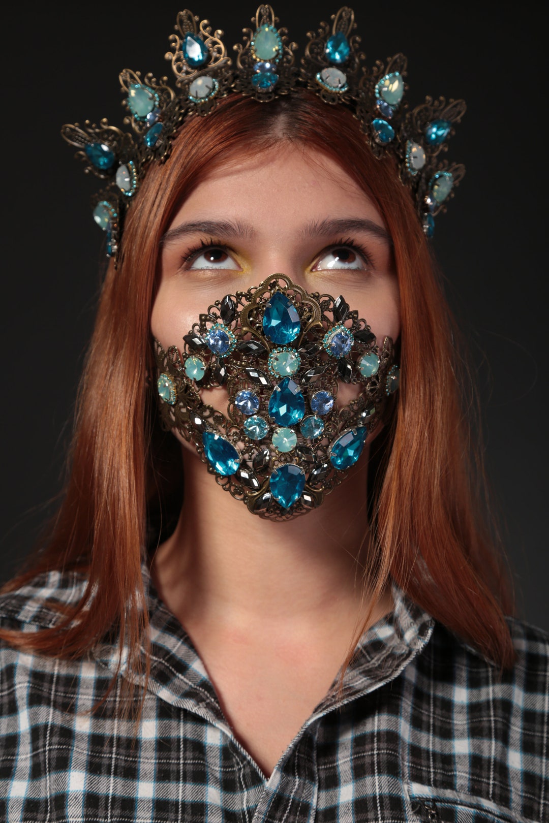 Crystal Mouth Mask Bronze Blue Rave Face Mask Designer Festival Burning ...