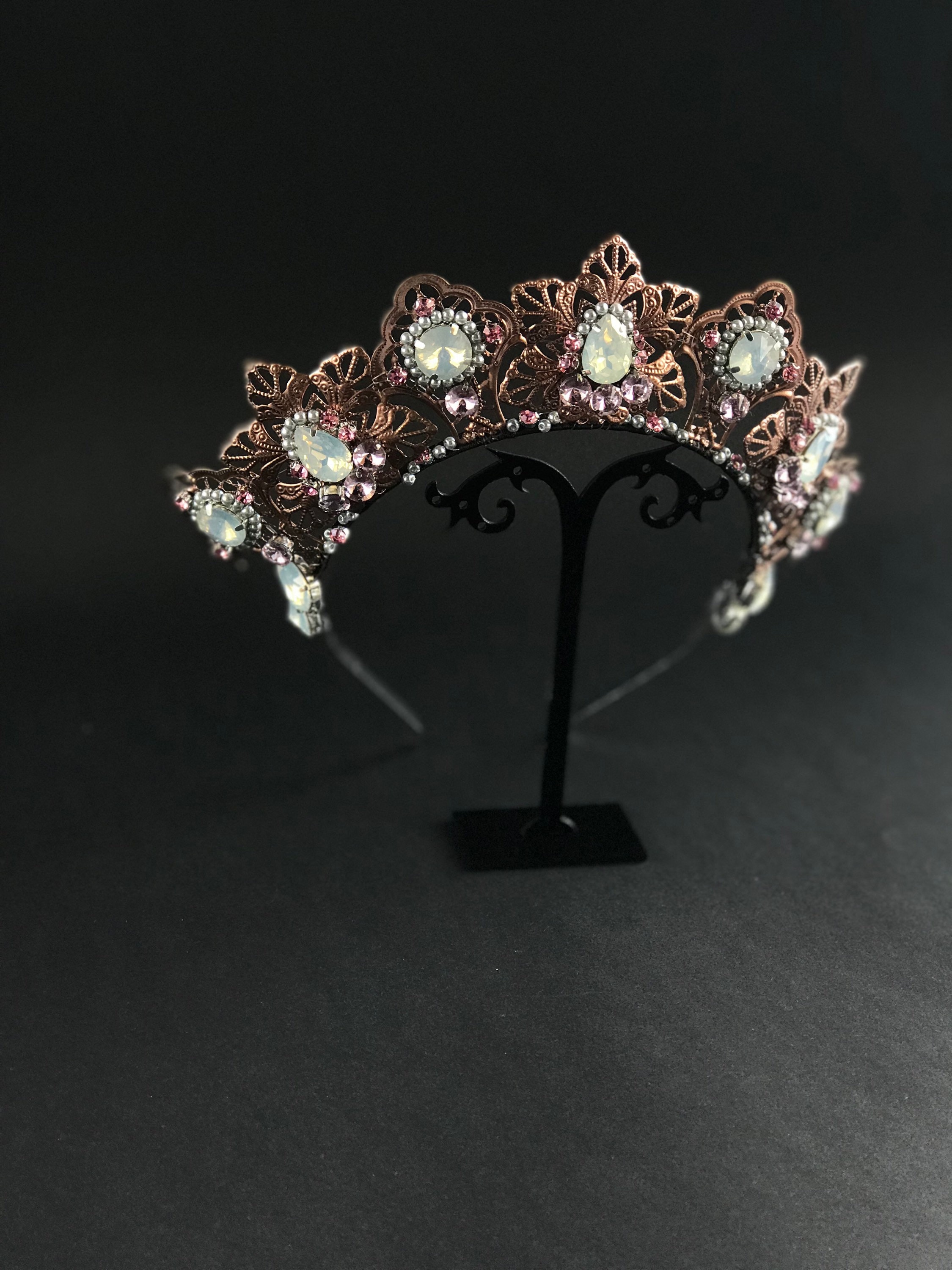 Rose Gold Ruby Opal Crown Tiara Bridal Wedding Crown Headpiece | Etsy