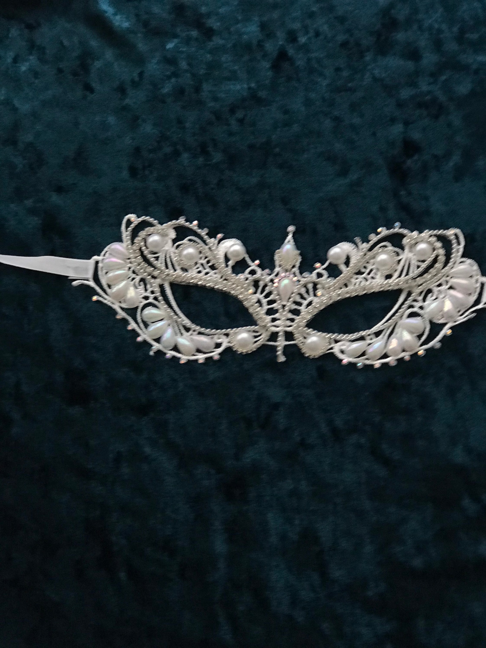 Lace Pearl Rhinestone Masquerade Venetian Mask White Wedding - Etsy
