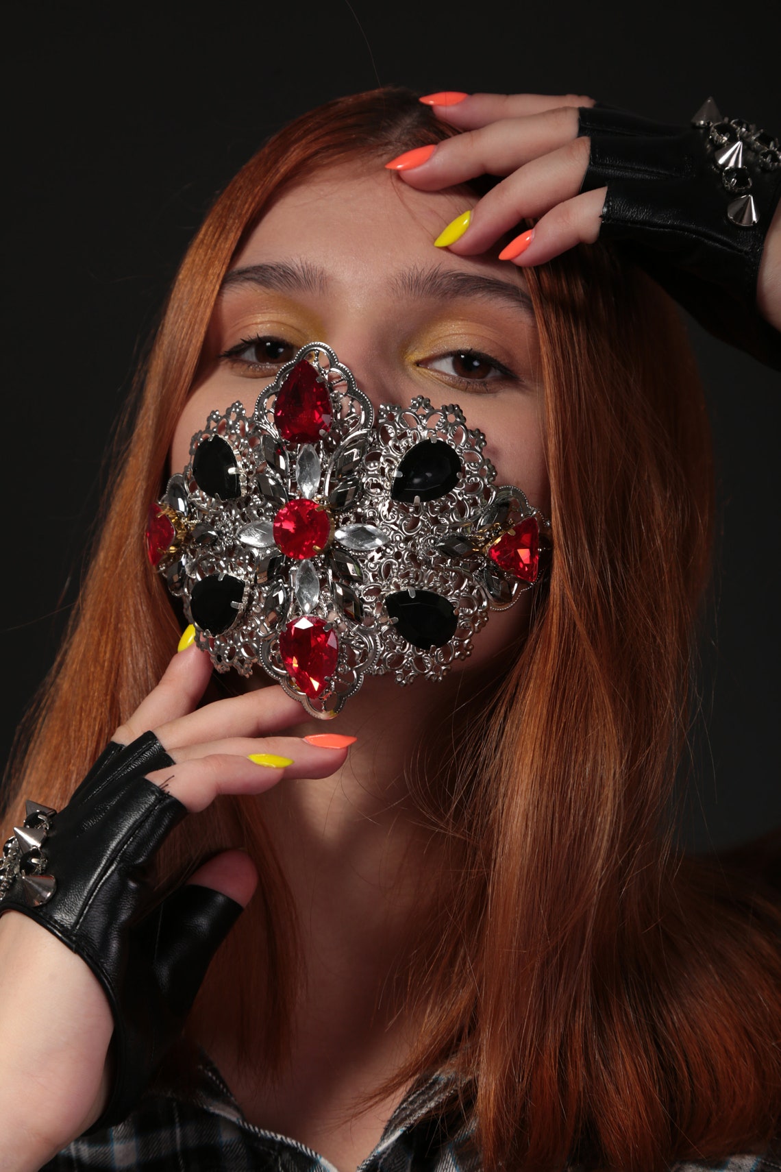 Crystal Mouth Mask Silver Red Black Rave Face Mask Festival - Etsy