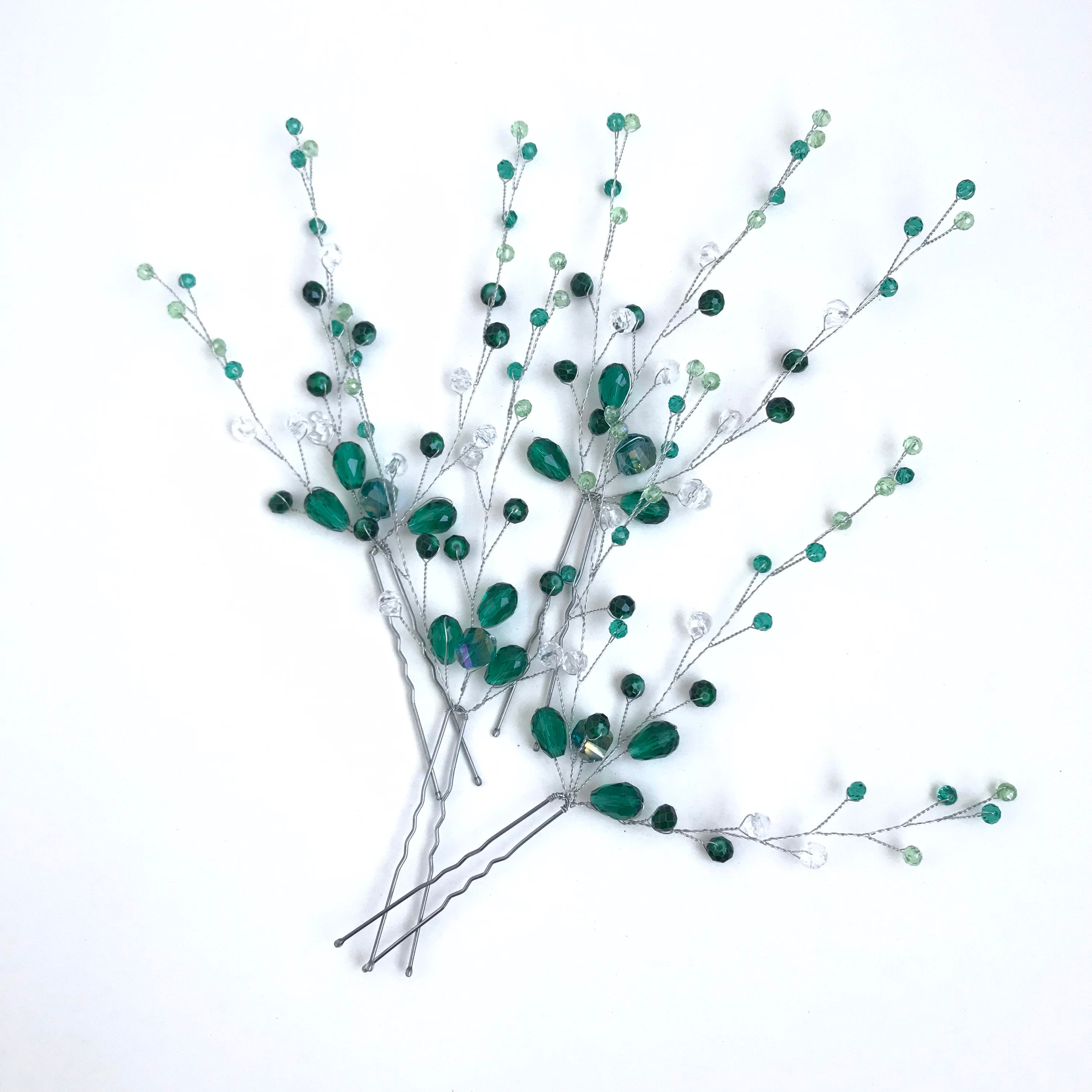 Custom Hair Pin Emerald Hair Pins Crystal Green Bridal Hair Pins ...