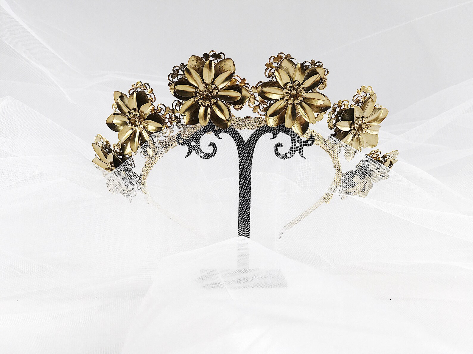 Bride Gold Crown Headpiece Tiara Wedding Metal Flowers Dolce | Etsy