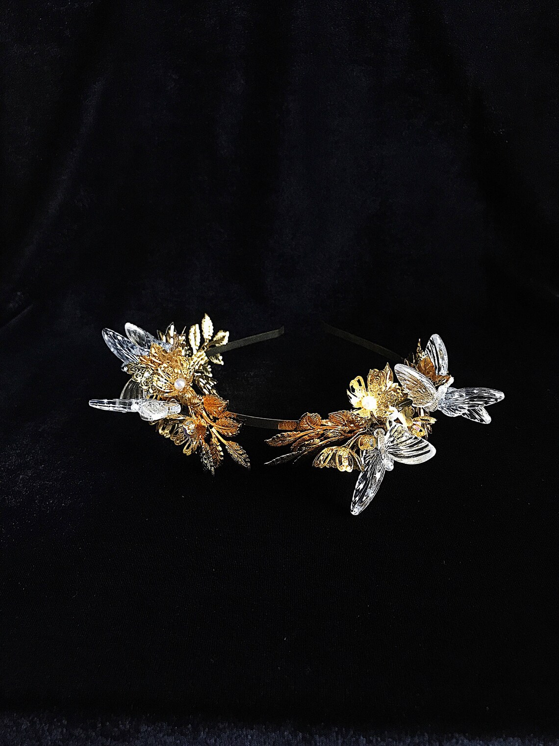 Butterfly Wedding Headband Gold Flowers Crown Tiara - Etsy