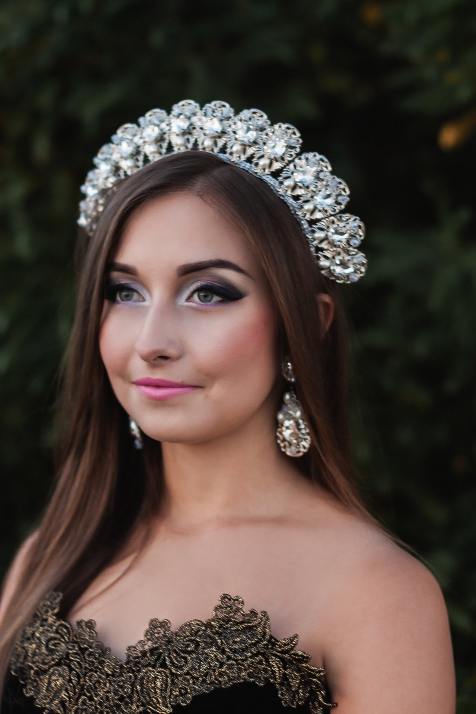 Royal Princess Crystal Rhinestone Pearl Crown Wedding Silver | Etsy