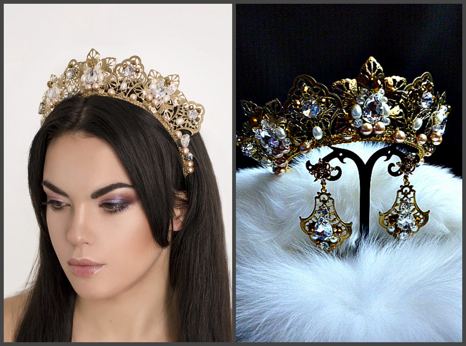 Queen Gold Crown Bridal Tiara Wedding Crown Gold Hair Accessory Crystal ...