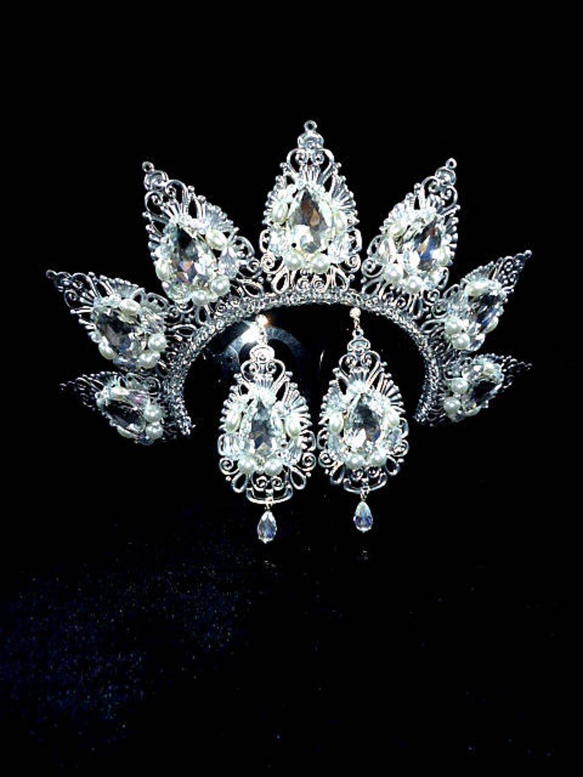 Silver Wedding Crown Hair Birthday Gift Jewelry Set Pearl - Etsy
