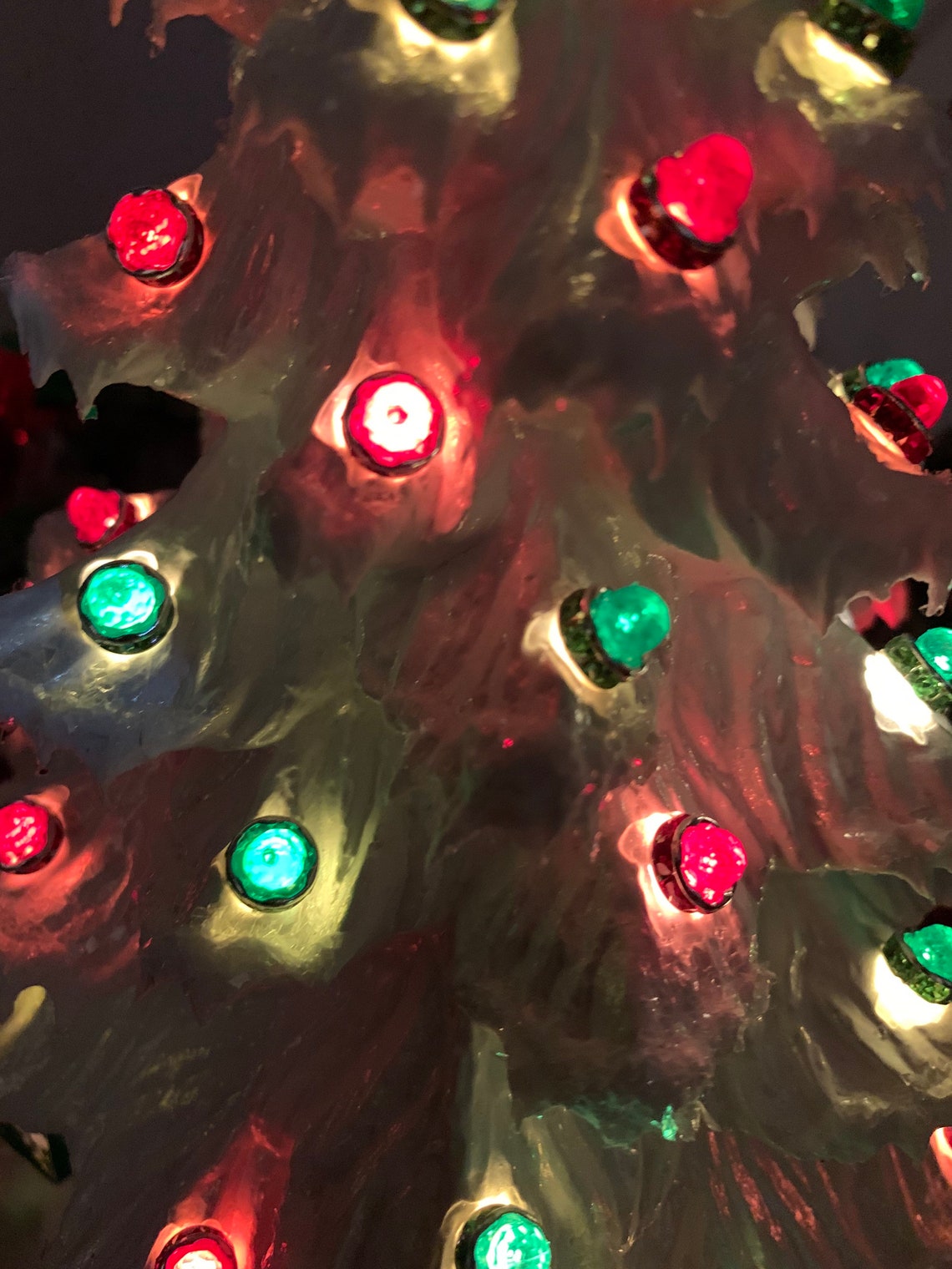 Ceramic Christmas Tree Small White Red and Green Gems Golden Shimmer ...