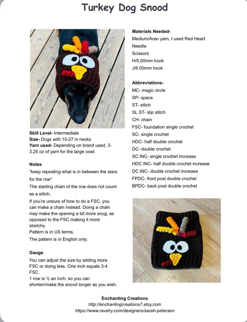 Crochet Pattern Dog Turkey Snood Cowl, Thanksgiving Dog Costume Pattern ...