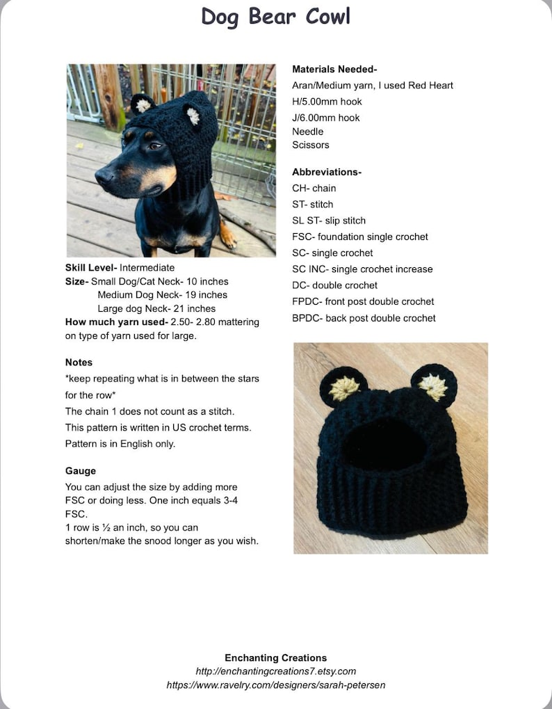 Crochet Pattern Dog Bear Cowl Hoodie Snood - Etsy