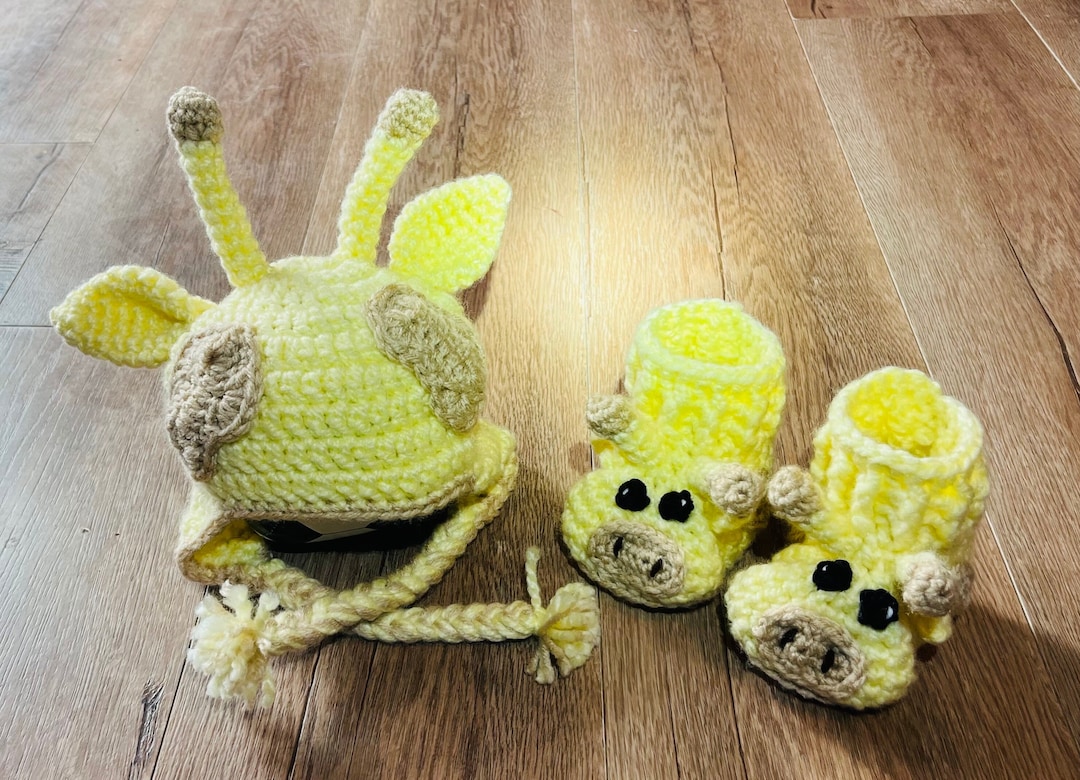 Crochet Pattern Giraffe Hat & Baby Booties- Newborn, 6-12 Months, 12-18 ...
