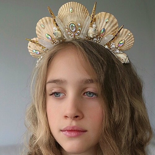 Pink Crystal Diamond Jewel Sea Shell Mermaid Crown Gold | Etsy